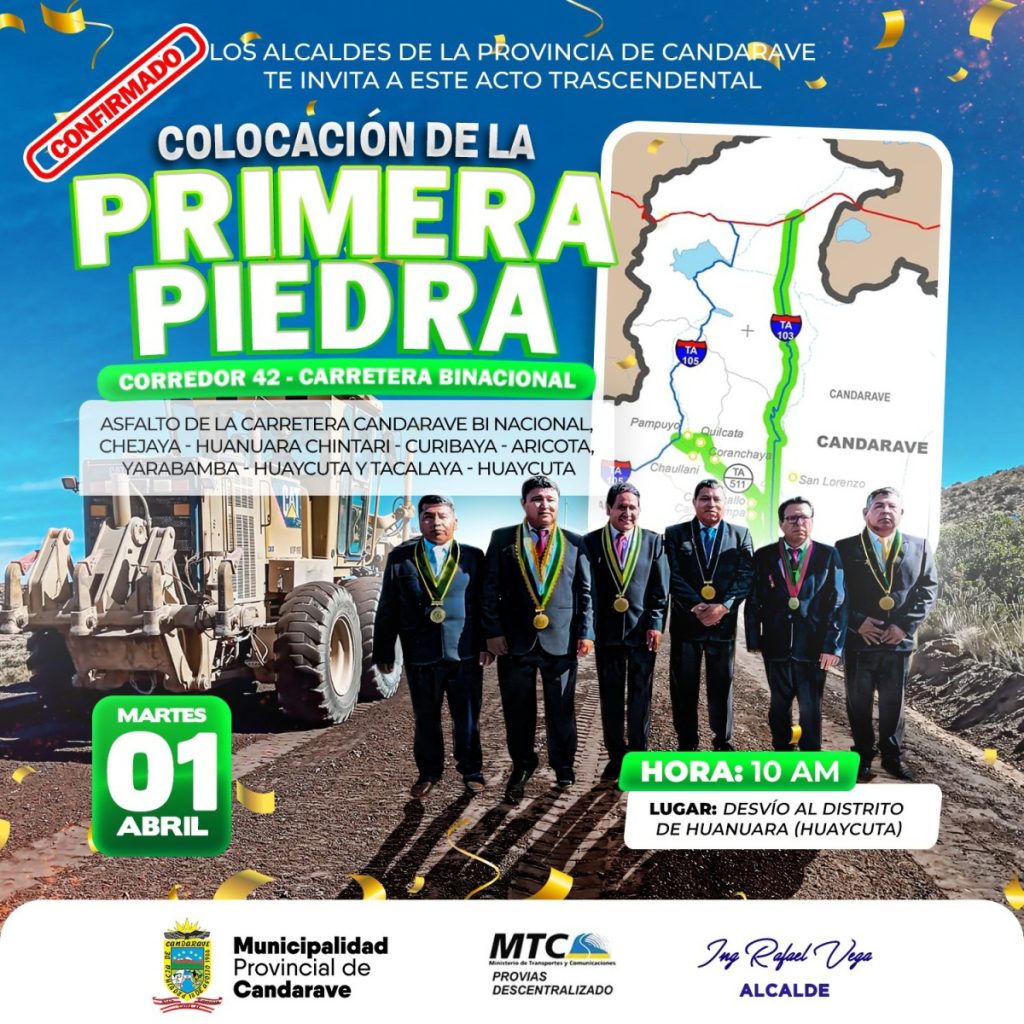 Con ministro de Transportes colocarán primera piedra de corredor vial N°42